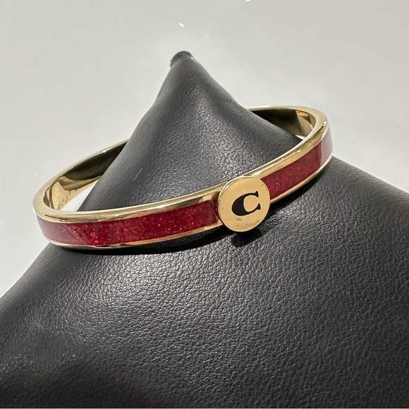 Coach | Jewelry | Coach Red Gold Hinged Iconic Glitter Bangle Bracelet ...